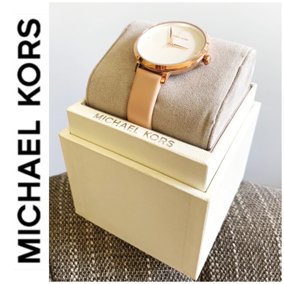 Michael Kors | Accessories | Nwt Mk Rosegold Tone Leather Strap Watch ...
